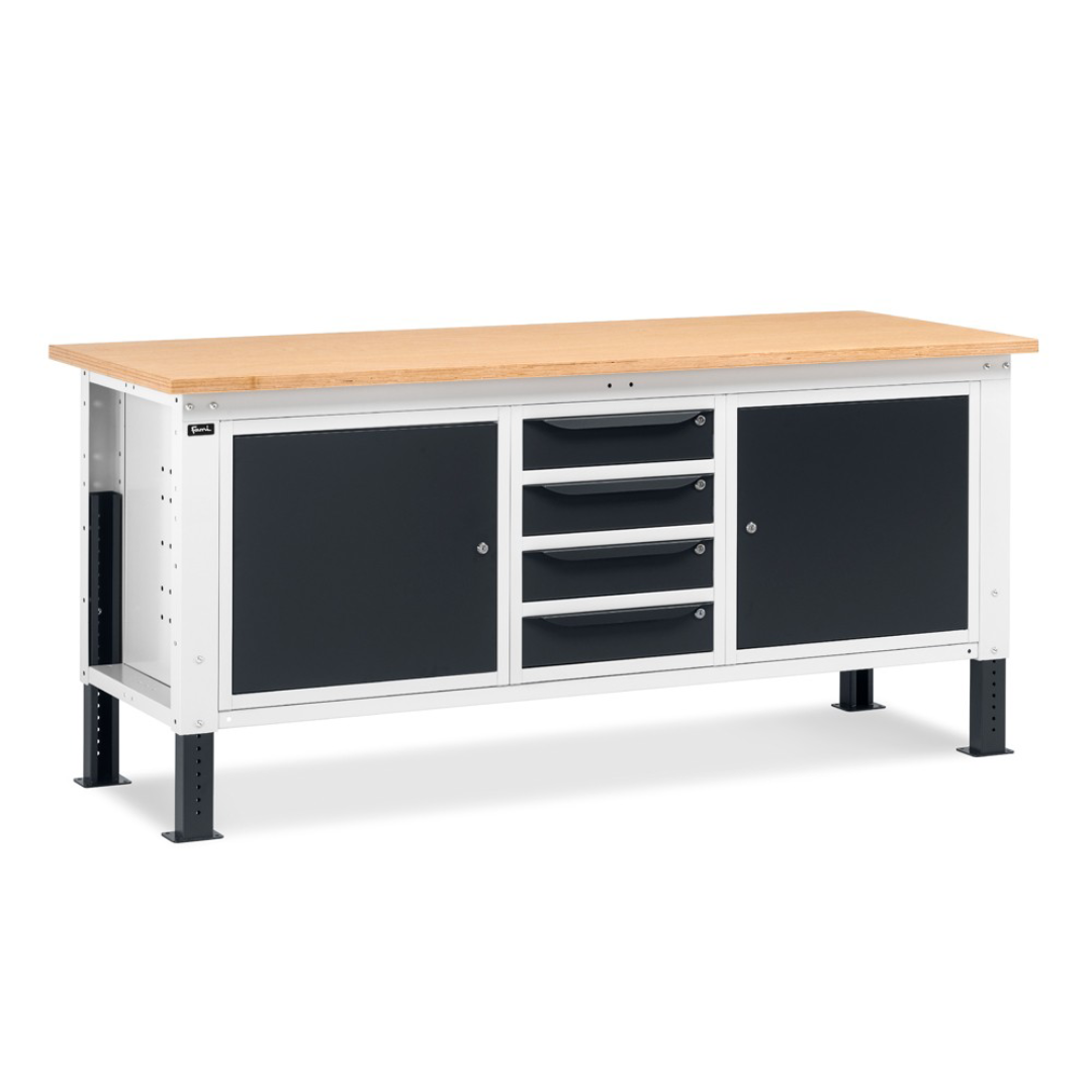 Workbench with 1 cabinet with 4 drawers and 2 with door | Mayermoover